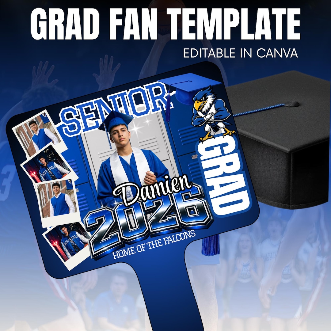 Class of 2026 Graduation Fan Template, Editable Senior Photo Grad Fan ...