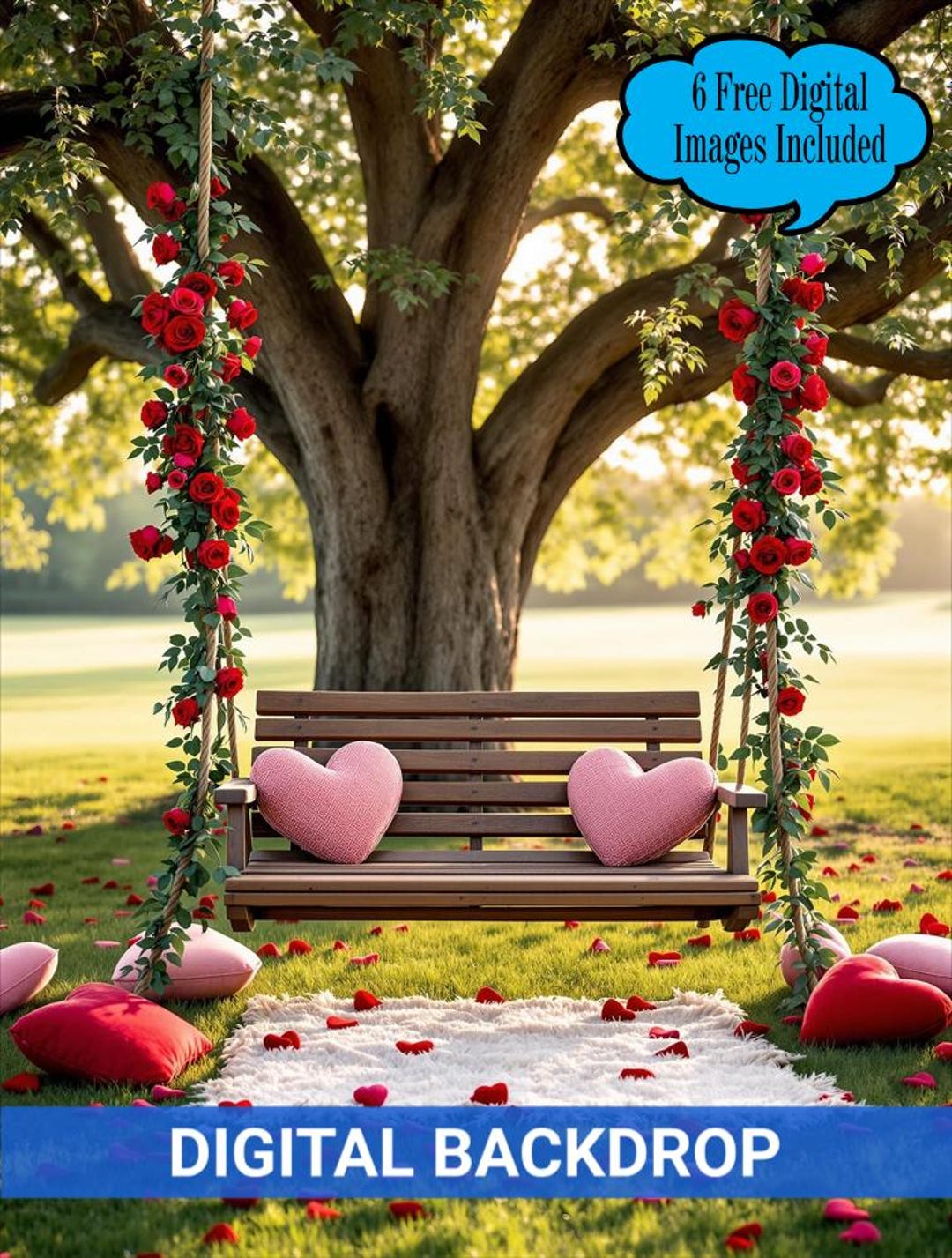 Romantic Swing Seat Digital Background, Valentines Day Digital Backdrop ...