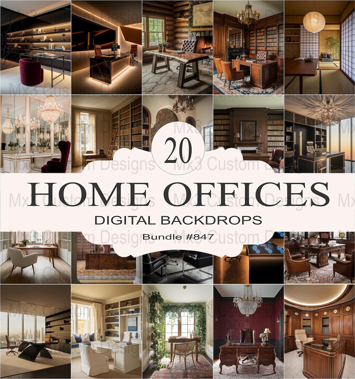 20 Home Offices Digital Backdrops Bundle, Virtual Backgrounds for ...
