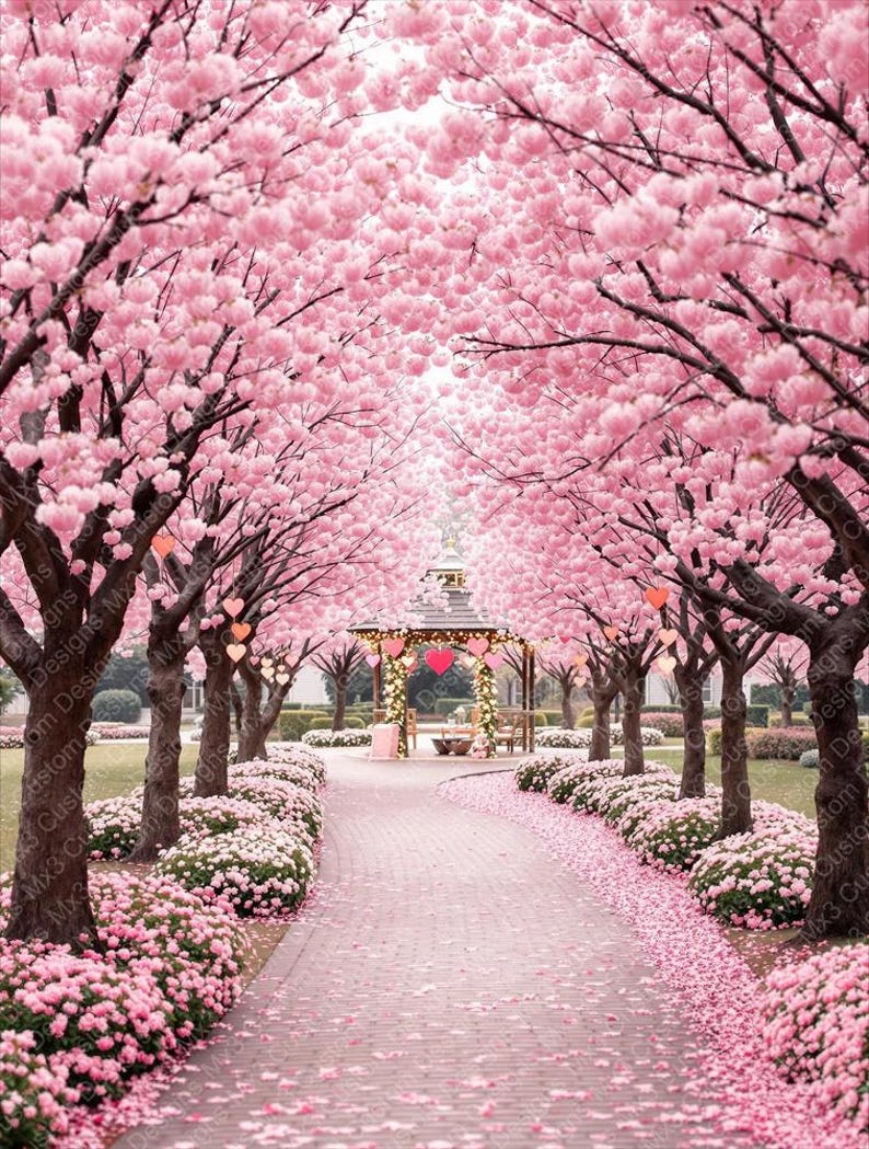 Romantic Cherry Blossom Digital Background, Valentine's Day Photography ...