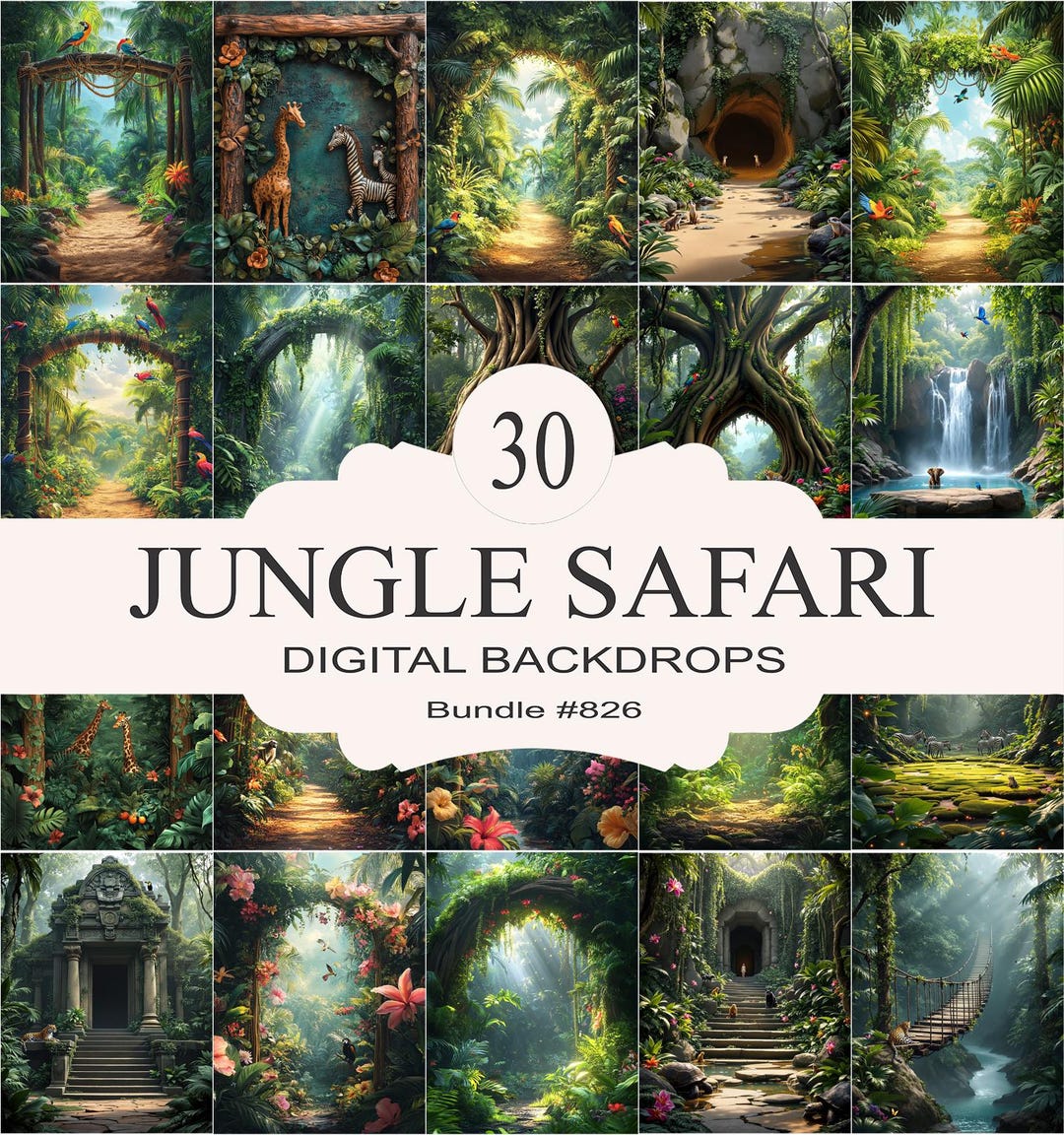 Jungle Safari Backdrops, 30 Digital Backgrounds, Jungle Digital Papers ...