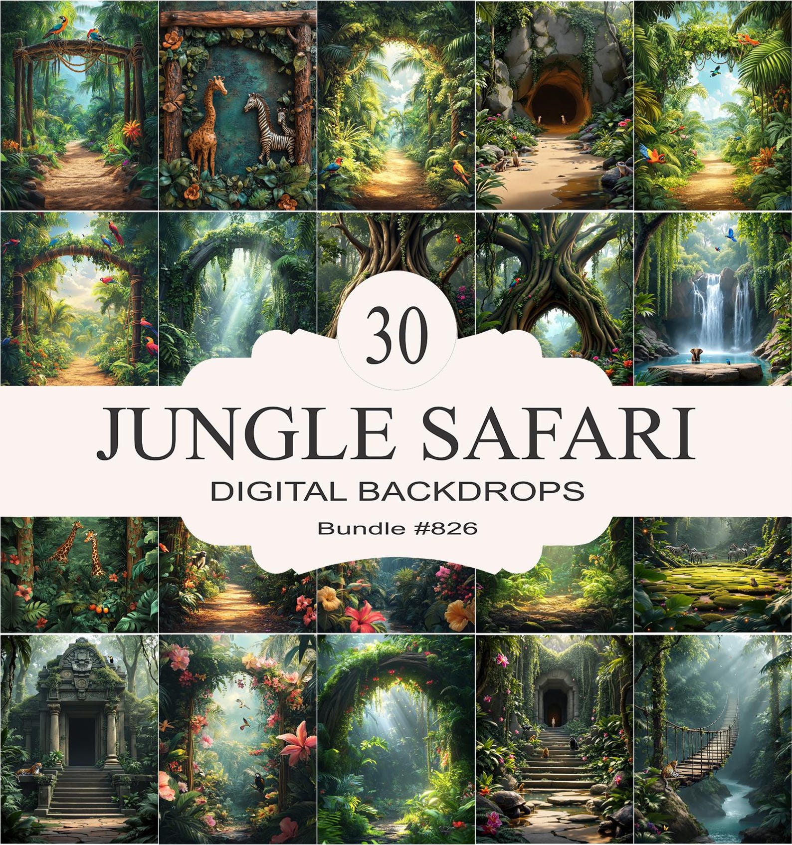 Jungle Safari Backdrops, 30 Digital Backgrounds, Jungle Digital Papers ...