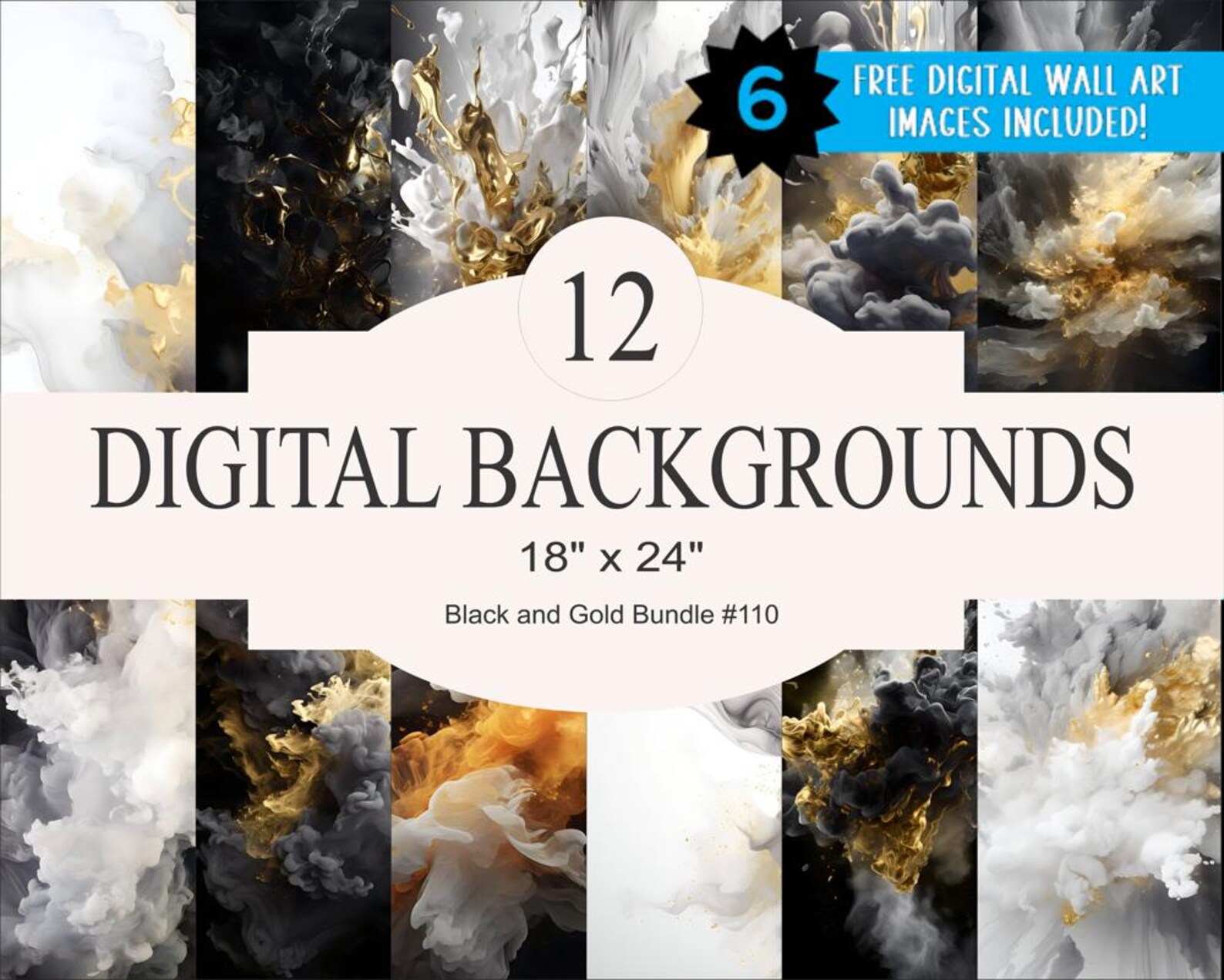12 Black Gold Digital Backgrounds - 18x24 Inch High Resolution Digital ...