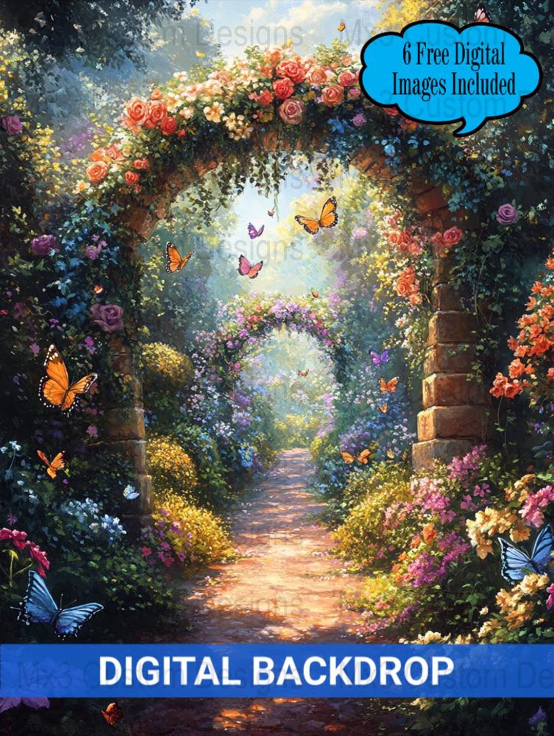 Enchanted Garden Digital Art Print, Butterfly and Floral Pathway ...