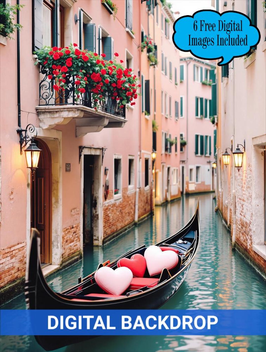Romantic Venice Canal Digital Background, Valentine's Day Digital ...