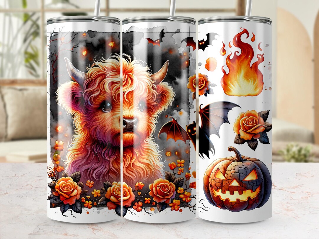 Cute Ghoul Highland Cow Halloween 20oz Digital Tumbler Wrap, Spooky ...