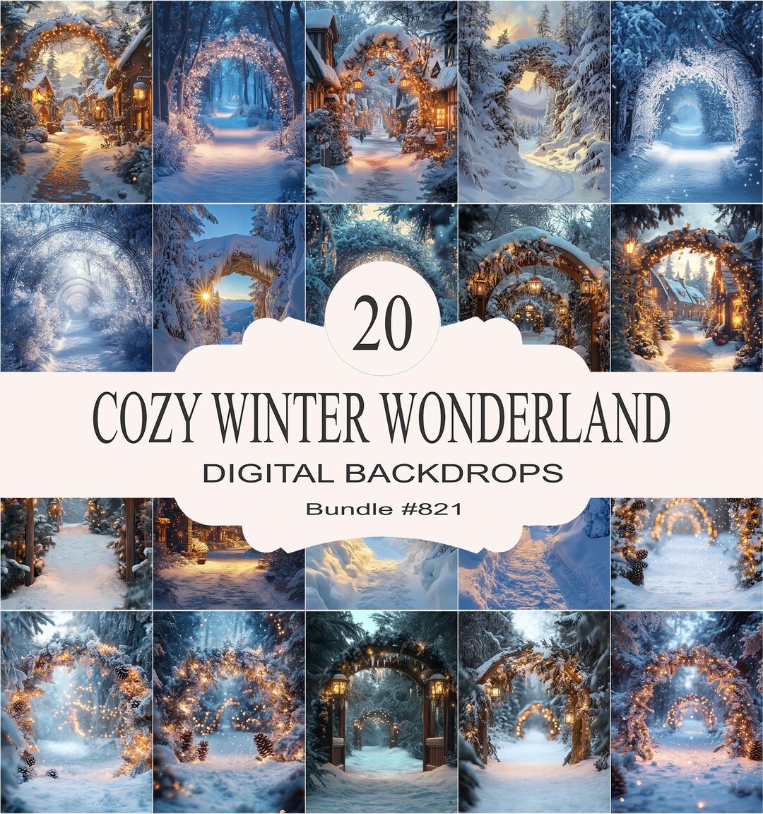 Cozy Winter Wonderland Digital Backdrops, Snow Scenes Backgrounds ...