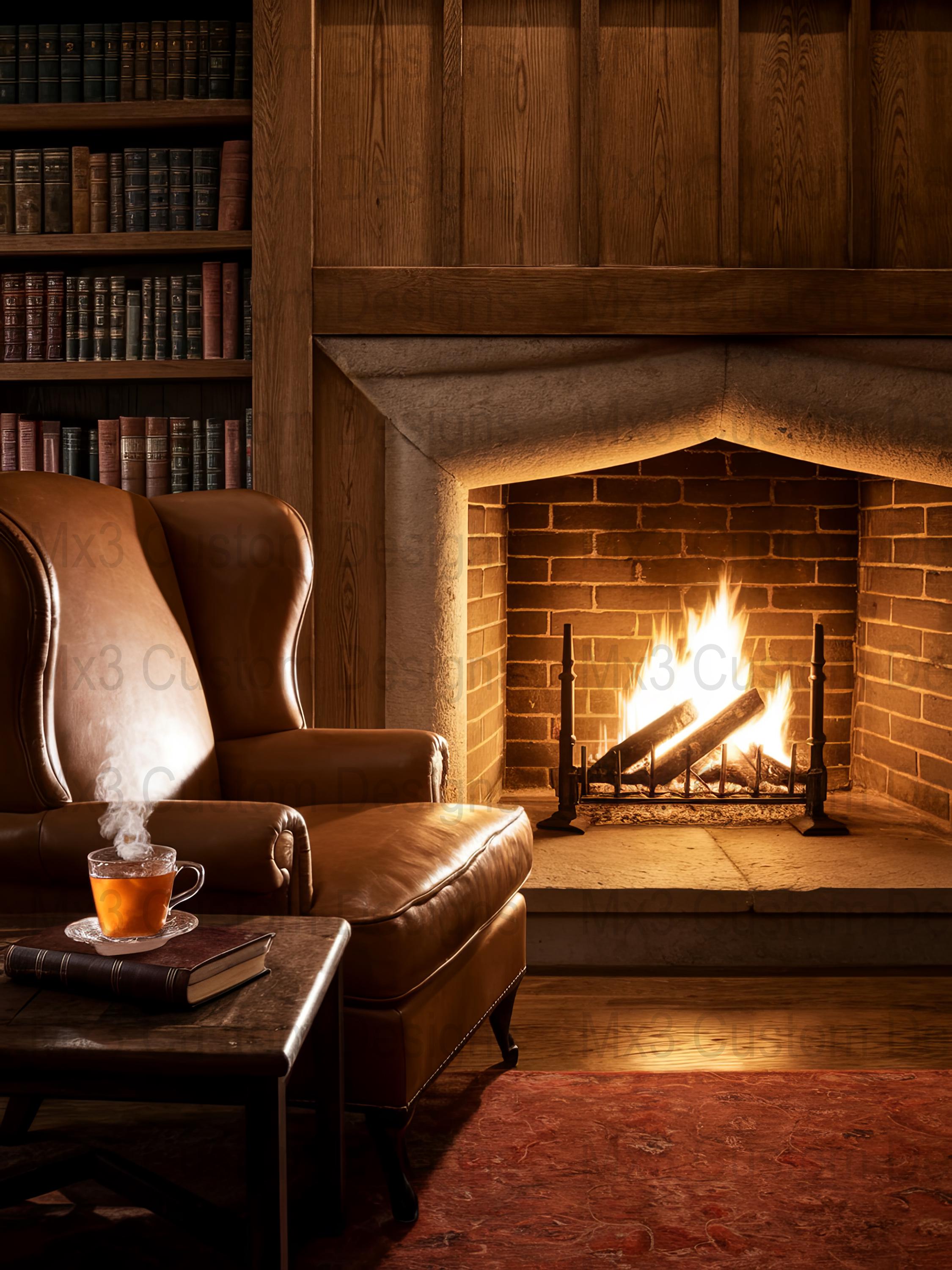 Home Library Digital Backdrops, Cozy Reading Room Backdrop, Bookcase ...