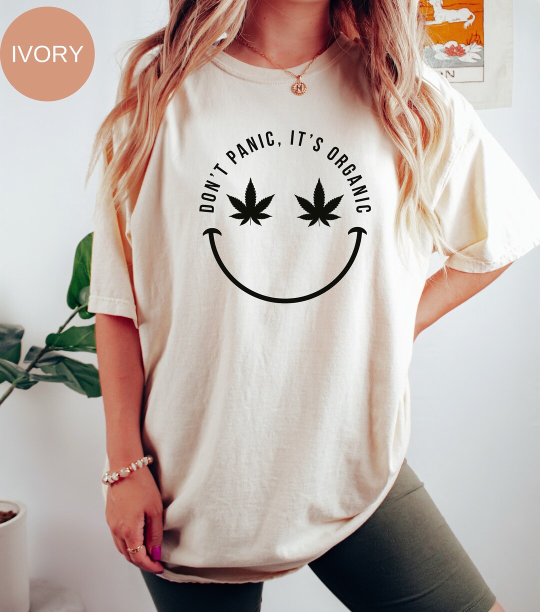 Happy Face Weed Comfort Color Shirt Men, Funny Oversize Women Cannabis Tshirt, Don't Panic, Its ...