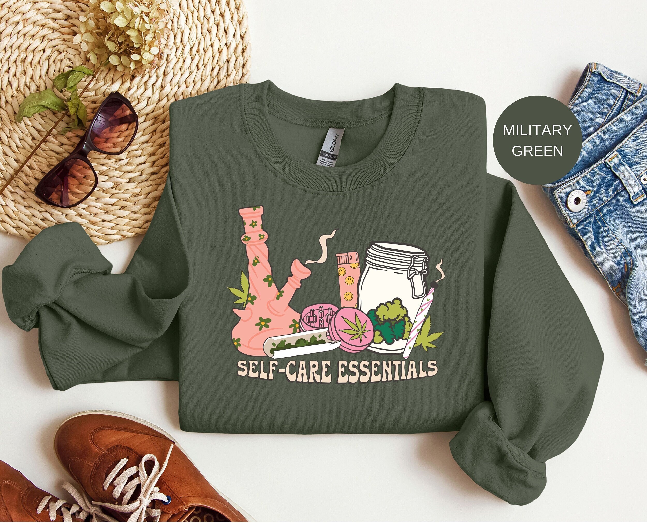 Weed Self-care Essentials Sweatshirt, Marijuana Sweater, Cannabis Shirt, Pot Shirt, Stoner T ...