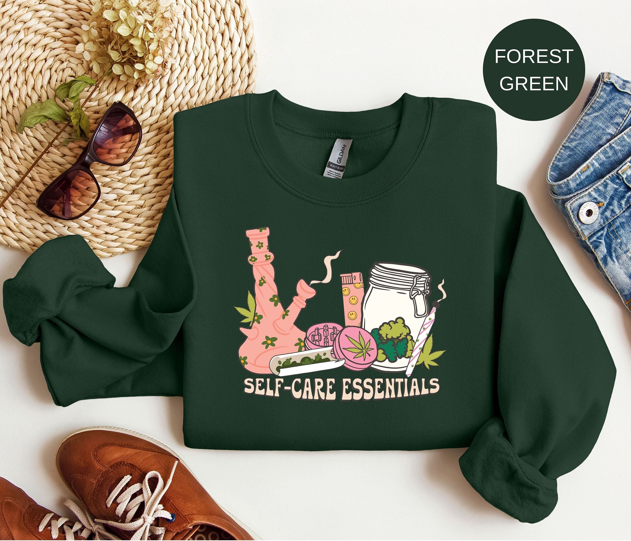 Weed Self-care Essentials Sweatshirt, Marijuana Sweater, Cannabis Shirt, Pot Shirt, Stoner T ...