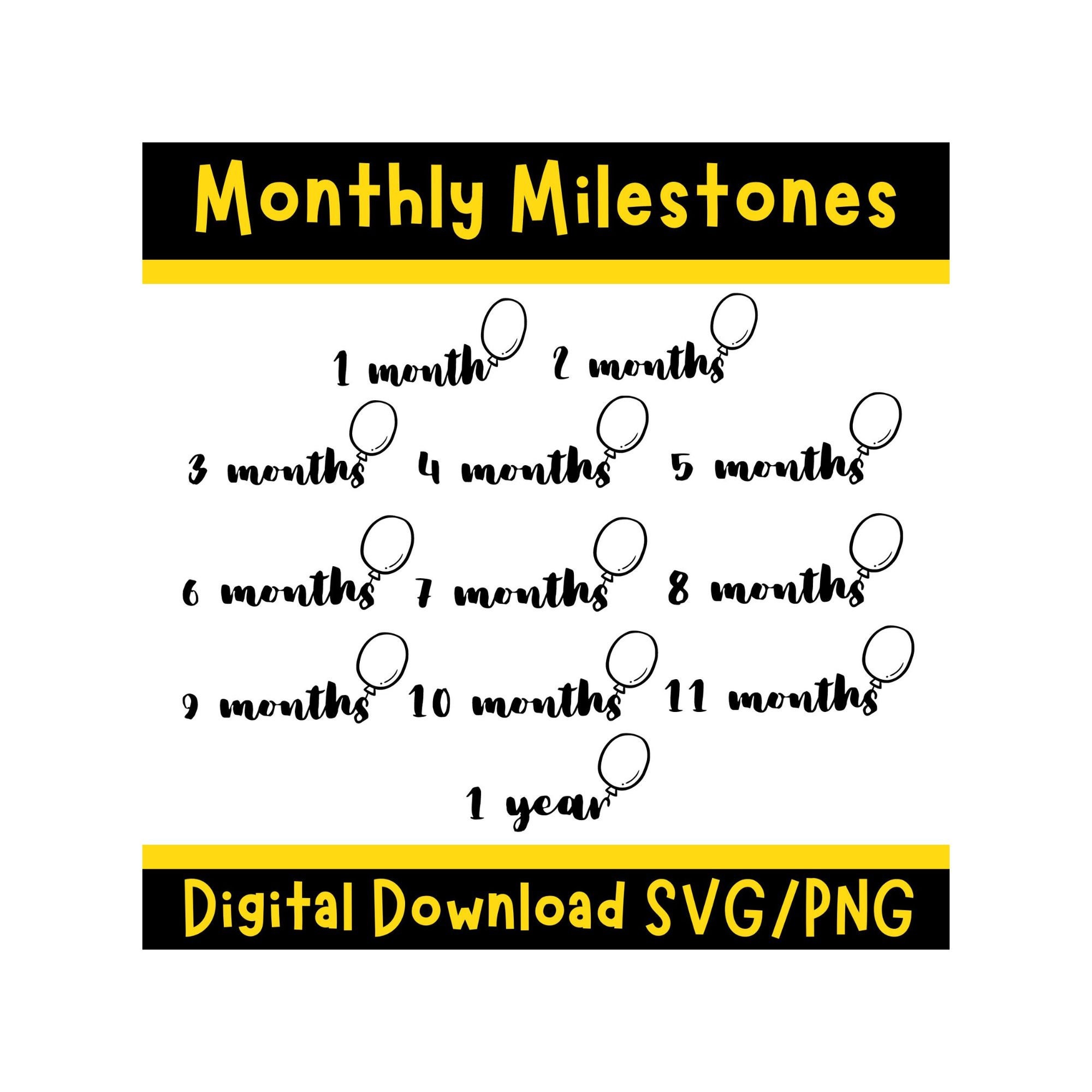 Baby Monthly Balloon Milestone Svg, Celebrate Baby, Baby Svg, Baby Png ...