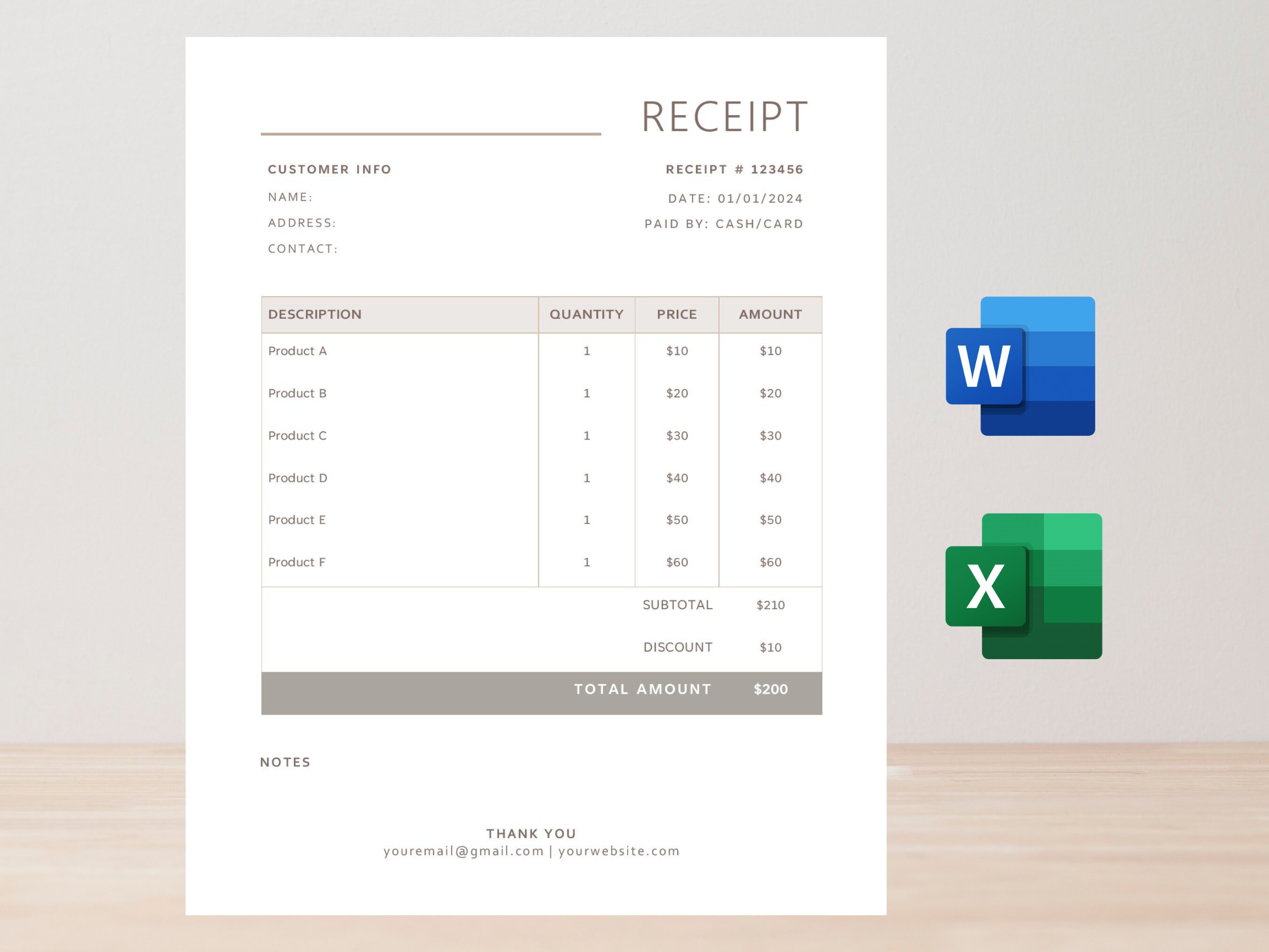 Plantilla de recibo imprimible, plantilla de facturación imprimible ...