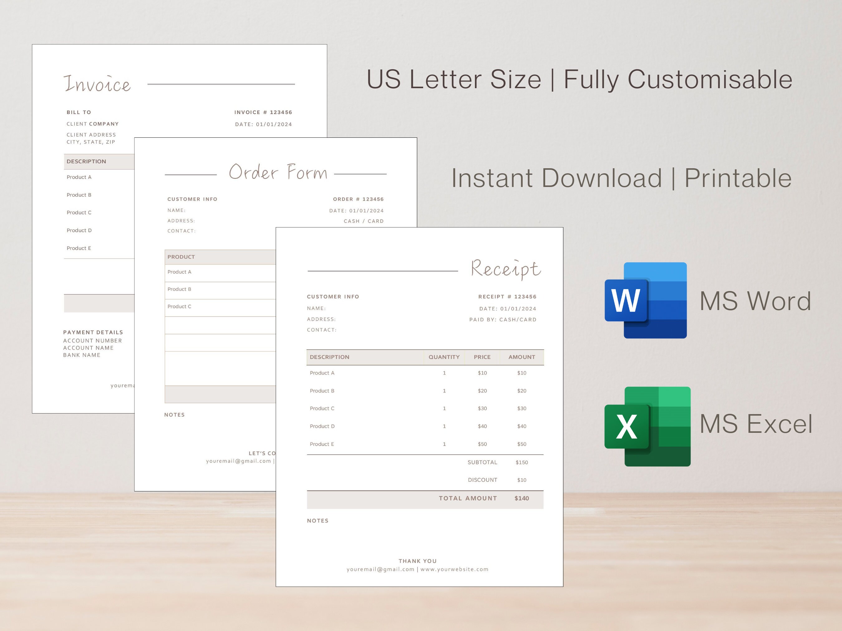 Small Business Forms Bundle, Invoice Template, Order Form Template ...