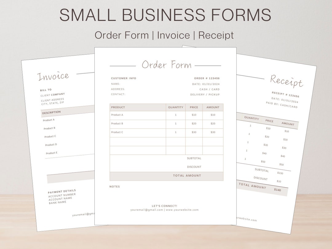 Small Business Forms Bundle, Invoice Template, Order Form Template ...