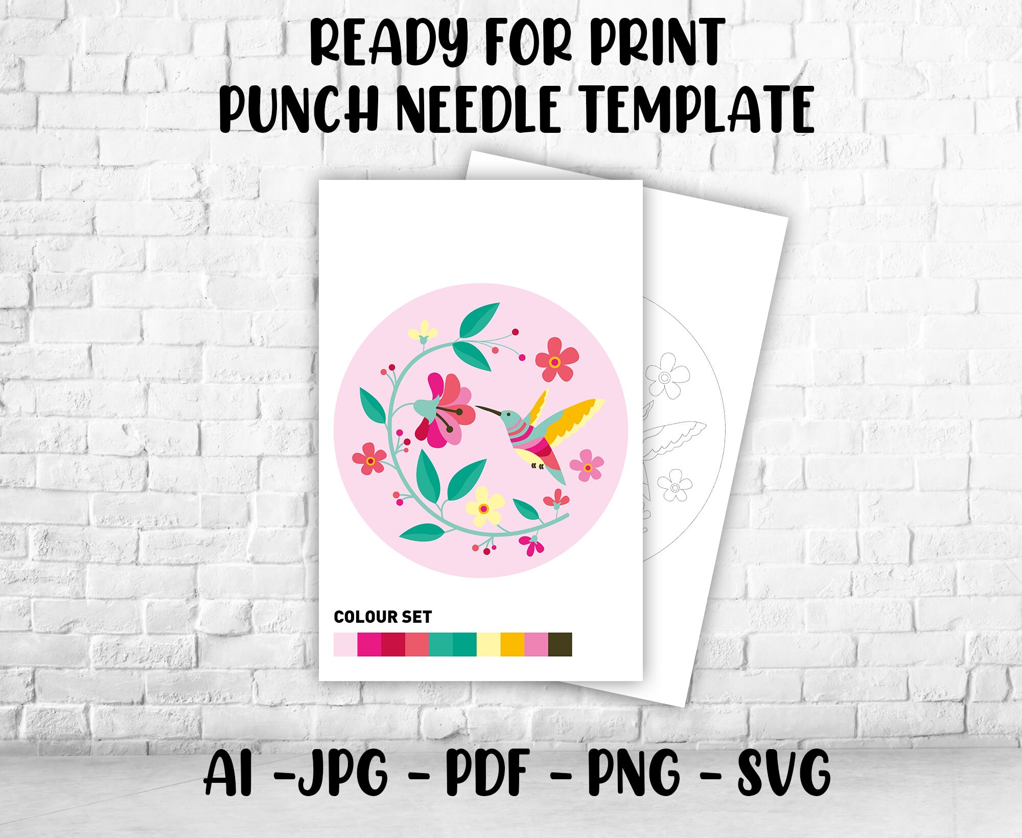 Punch Needle Template, Bird Floral Design Punch Needle Pattern, Png ...