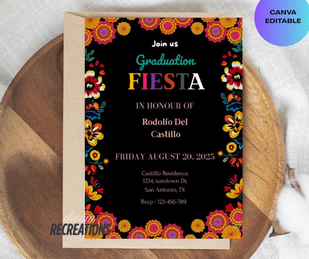 Graduation Fiesta Invitation Canva | Editable Card & Mobile Invite ...