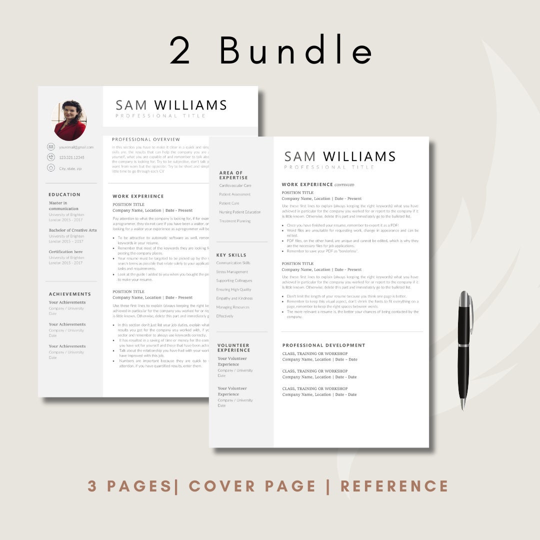 Modern Resume Template for Word Resume, 1-5 Page Resume & Cover Letter ...