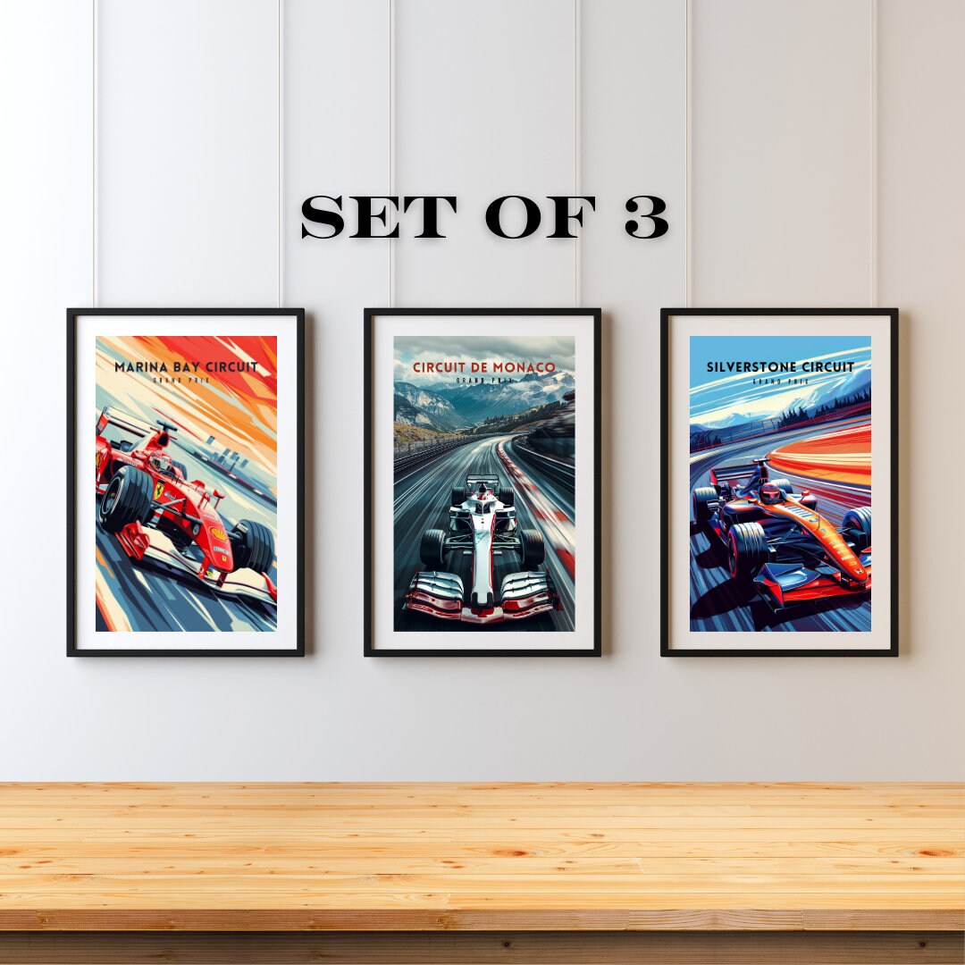 F1 Poster Set of 3, Formula 1 Wall Art, F1 Poster, F1 Print, F1 Poster ...