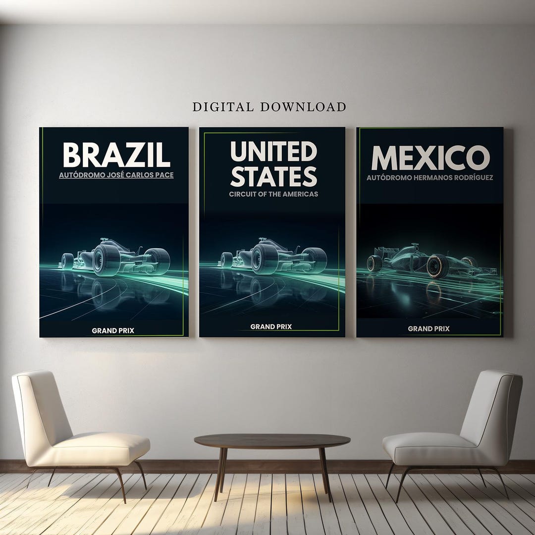 F1 Circuit Poster Set of 3 F1 Inspired Sports Wall Art Dark Aesthetic ...