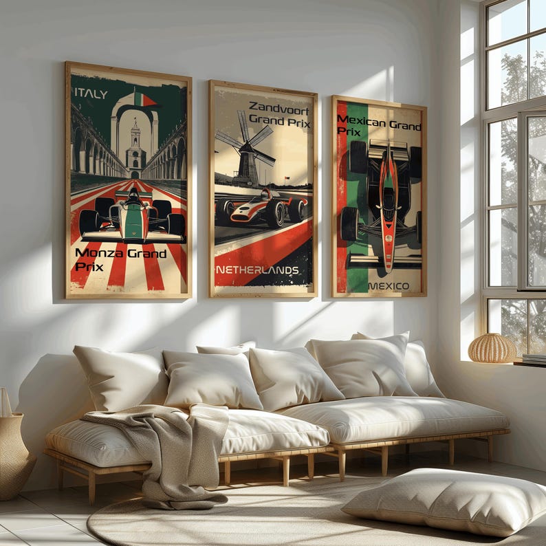 F1 Poster Set of 3, Formula 1 Wall Art, F1 Poster Italy, Mexico ...