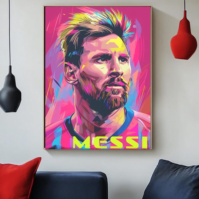 American Soccer Messi Portrait Poster Office Man Cave A3 Sports Print ...