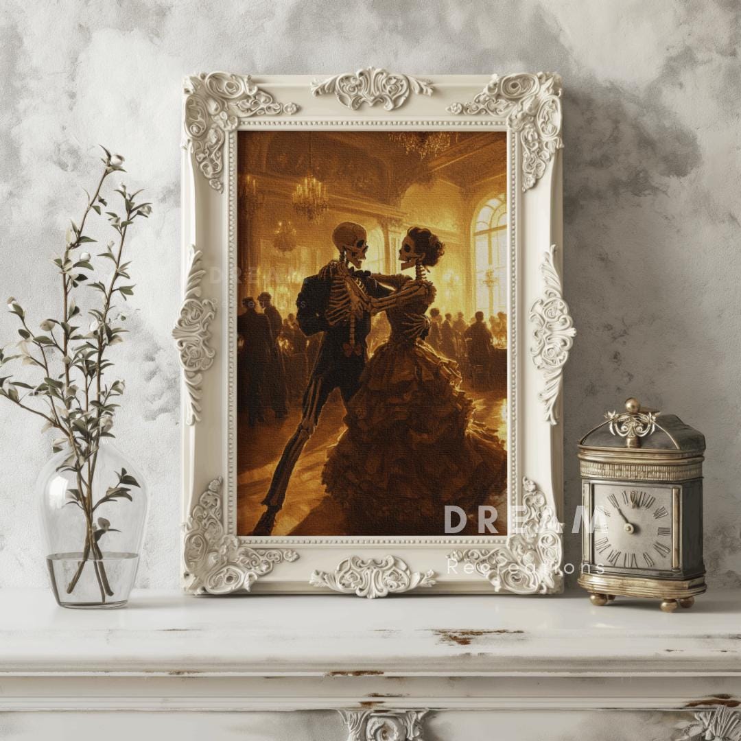 Couple Skeleton Dancing Portrait - Skeleton Wedding Dance Art, Elegant ...