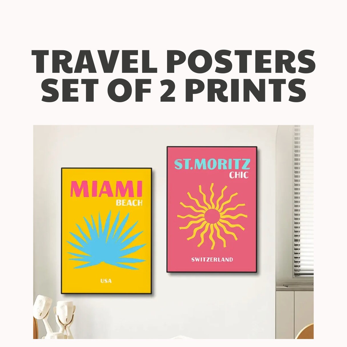 Assouline Inspired Set of 2 Travel Poster Prints Miami Beach USA, St ...