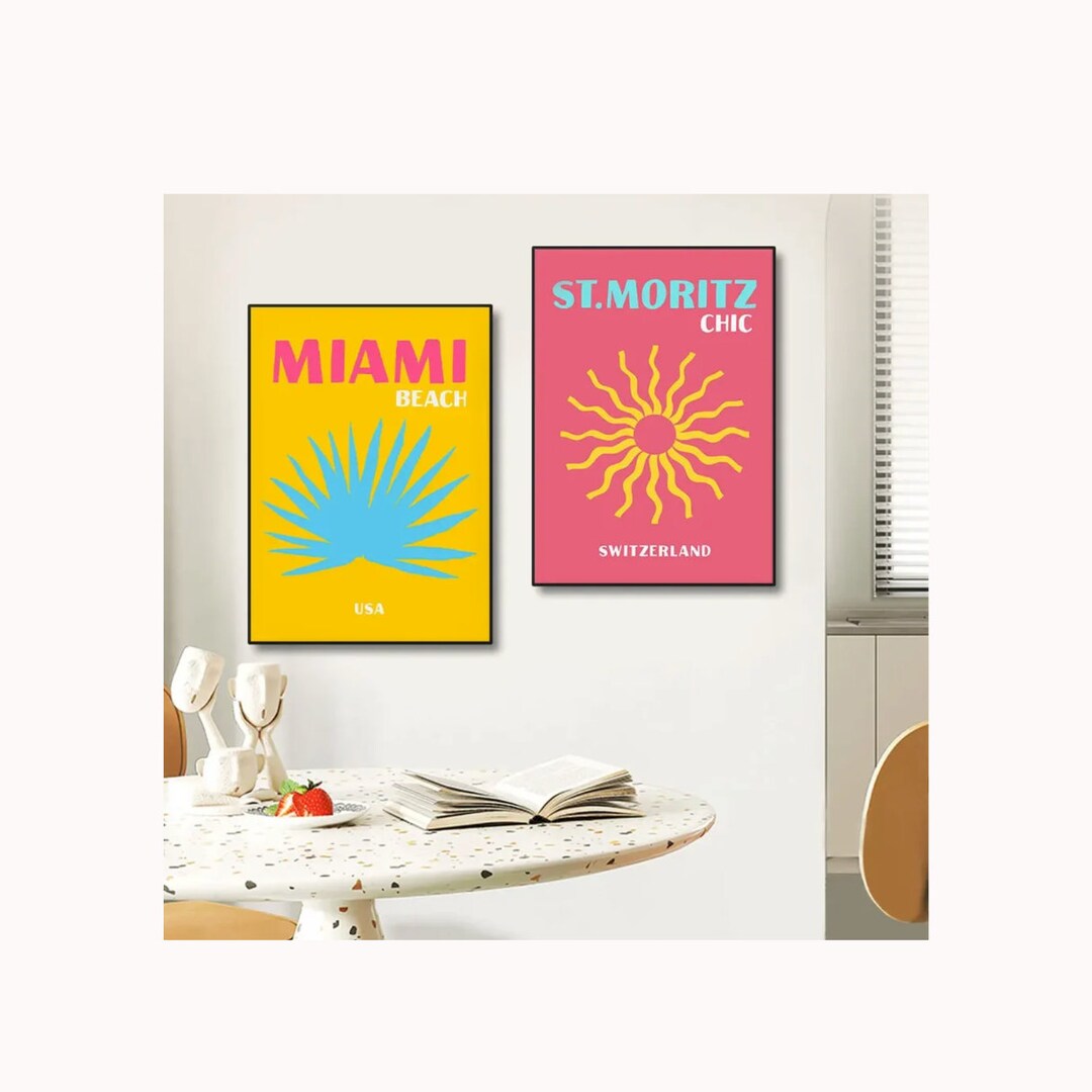 Assouline Inspired Set of 2 Travel Poster Prints Miami Beach USA, St ...