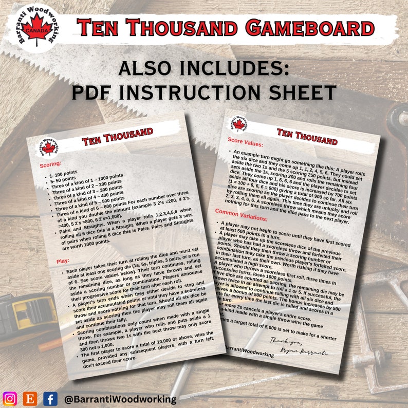 TEN THOUSAND (aka FARKLE) Gameboard (metric and Imperial) Digital Files ...