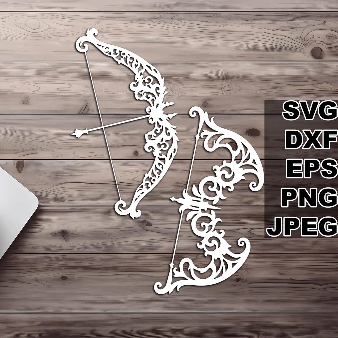 Archery Bow Filigree SVG Cut Files (svg Dxf Png Eps Jpeg) Silhouette ...