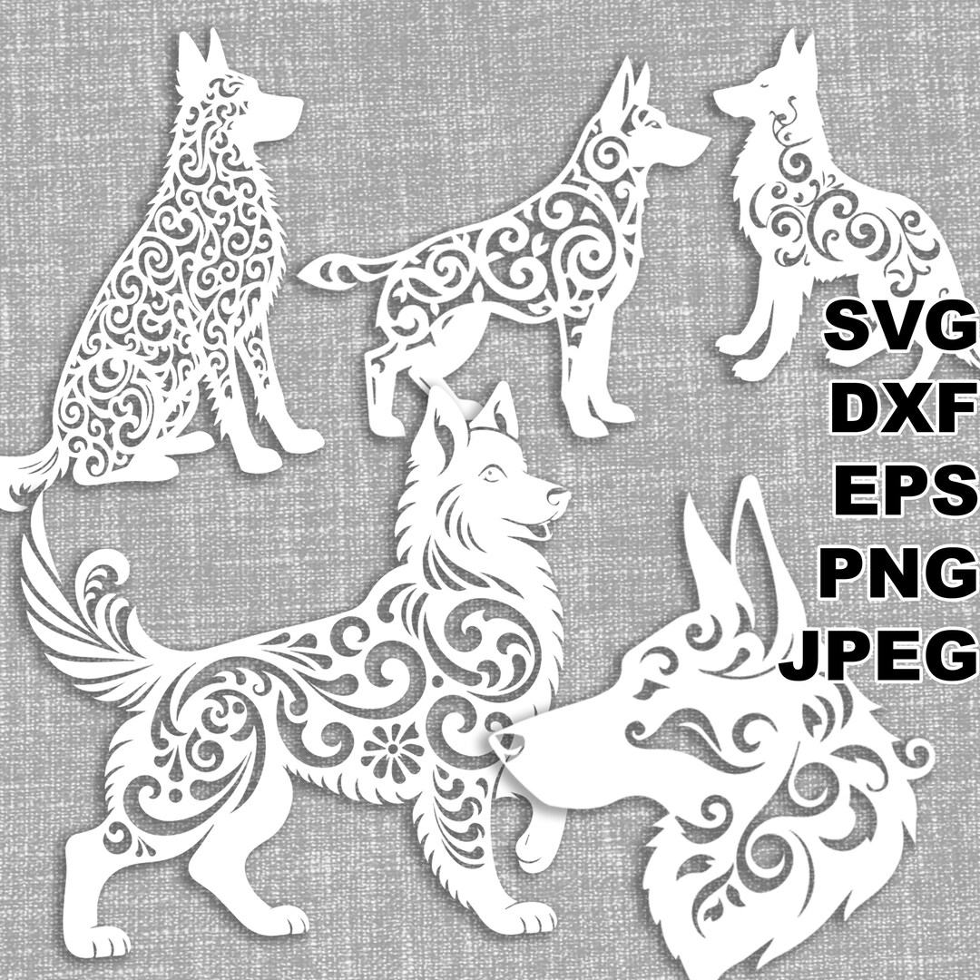 German Shepherd Fancy SVG Cut Files svg Dxf Png Eps Jpeg Silhouette ...