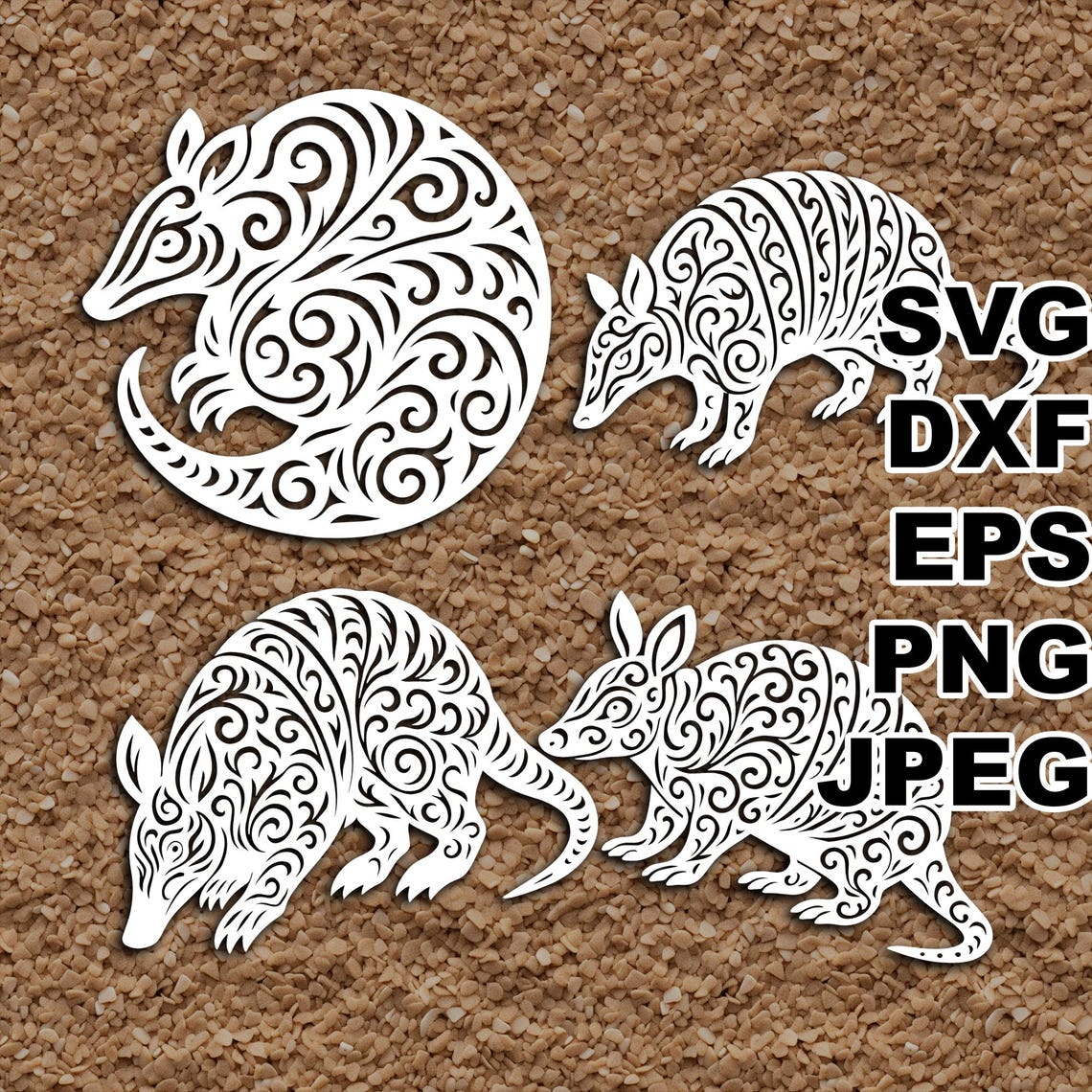 Filigree Armadillo SVG Cut Files (svg Dxf Png Eps Jpeg) Silhouette ...