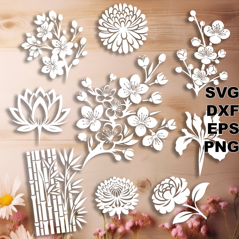 Japanese Flora SVG Cut Files (svg Dxf Png Eps) Vinyl and Paper Cut, CNC ...