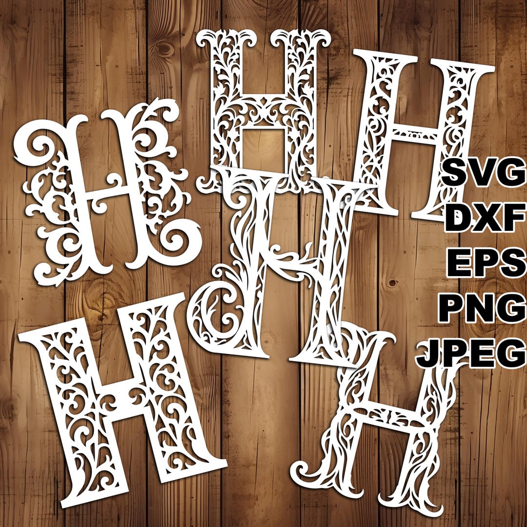 Filigree Letter H SVG Cut Files (svg Dxf Png Eps Jpeg) Silhouette ...