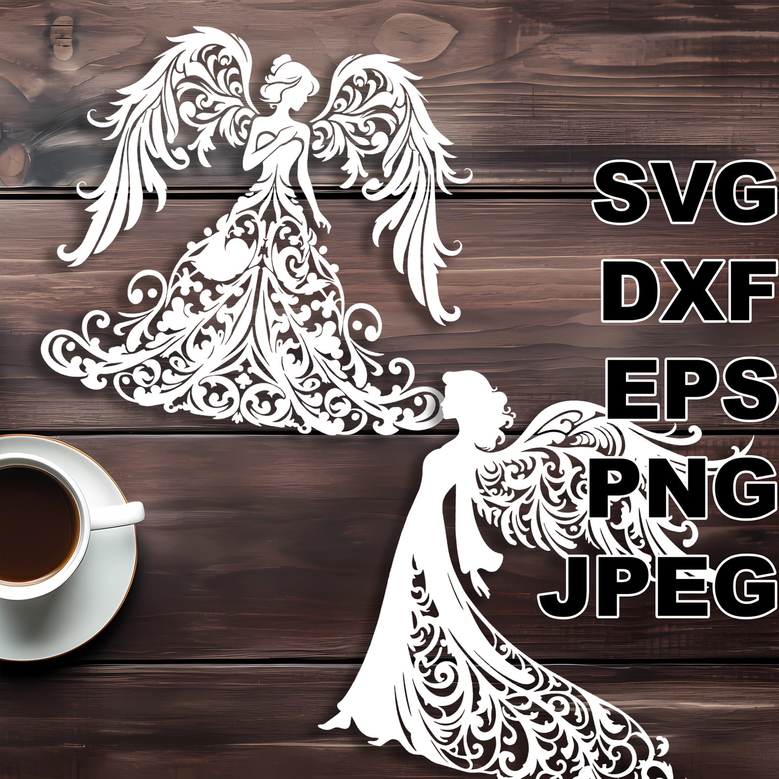 Elegant Angels SVG Cut Files svg Dxf Png Eps Jpg Silhouette & Cricut ...