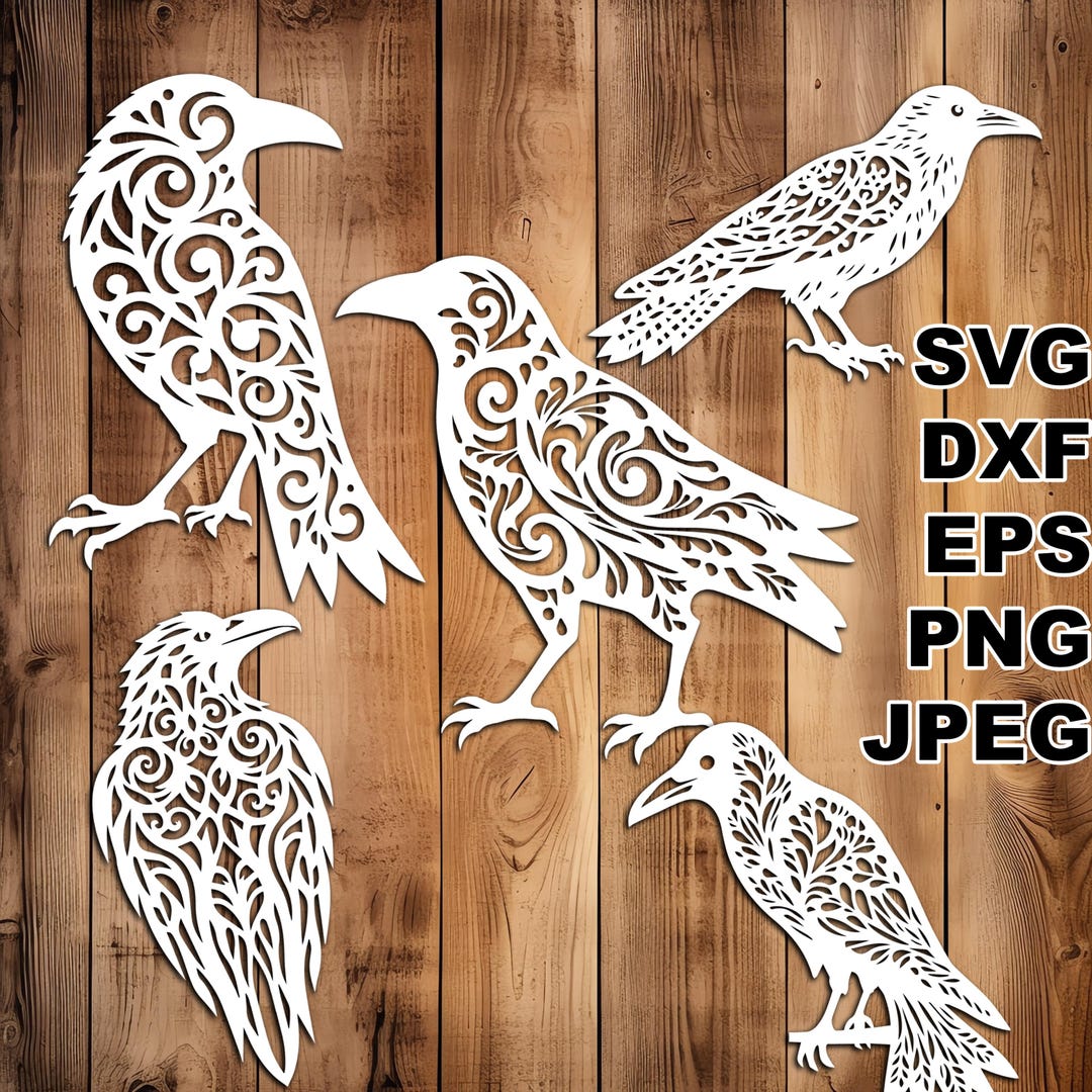 Filigree Crow SVG Cut Files (svg Dxf Png Eps Jpeg) Silhouette & Cricut ...