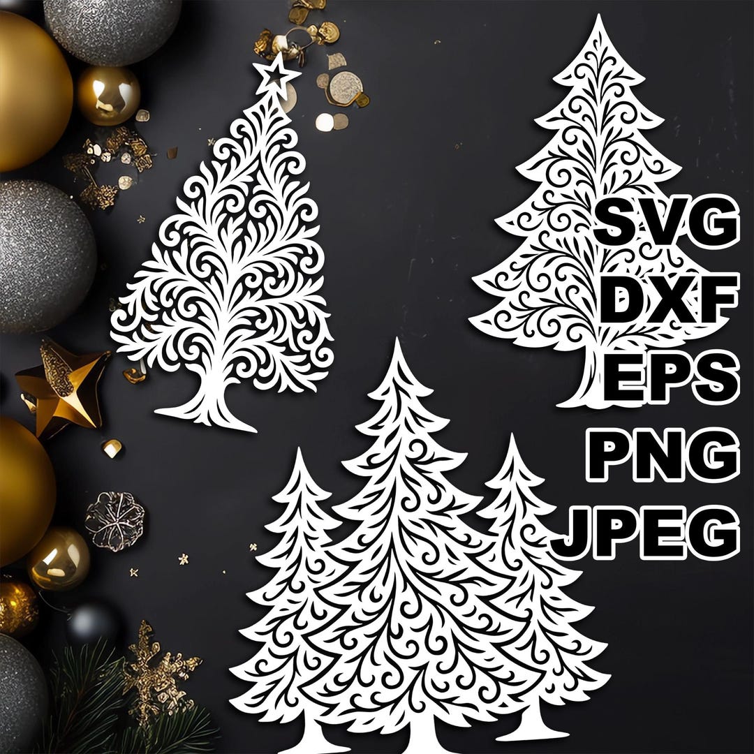 Filigree Christmas Trees SVG Cut Files (svg Dxf Png Eps Jpeg ...