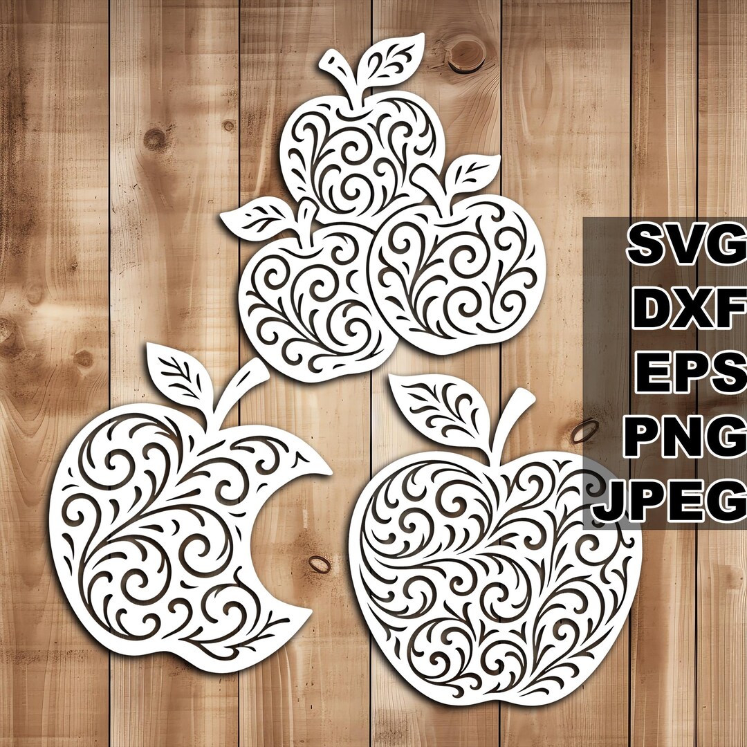 Filigree Apple SVG Cut Files (svg Dxf Png Eps Jpeg) Silhouette & Cricut ...