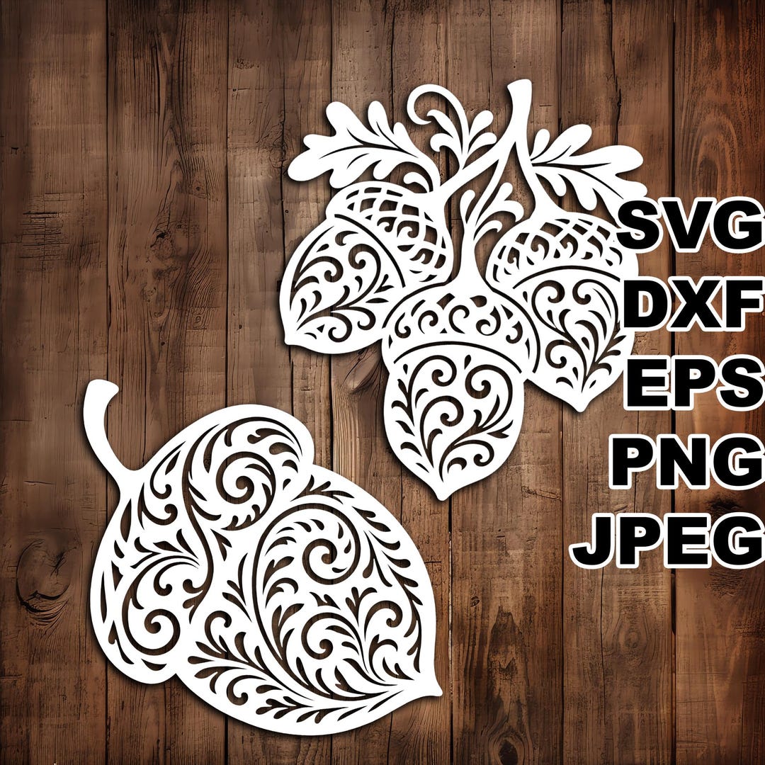 Filigree Acorns SVG Cut Files (svg Dxf Png Eps Jpeg) Silhouette ...