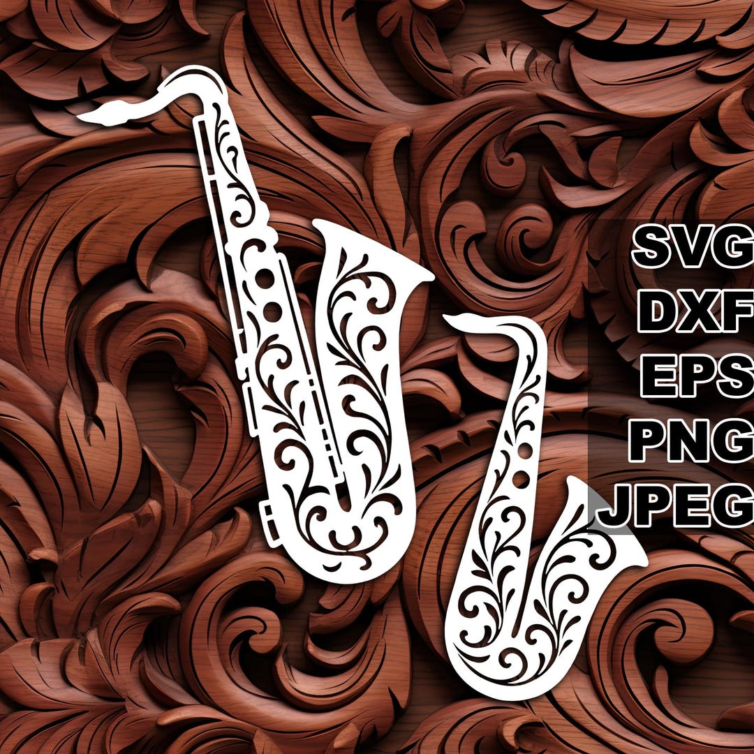 Filigree Saxophone SVG Cut Files (svg Dxf Png Eps Jpeg) Silhouette ...