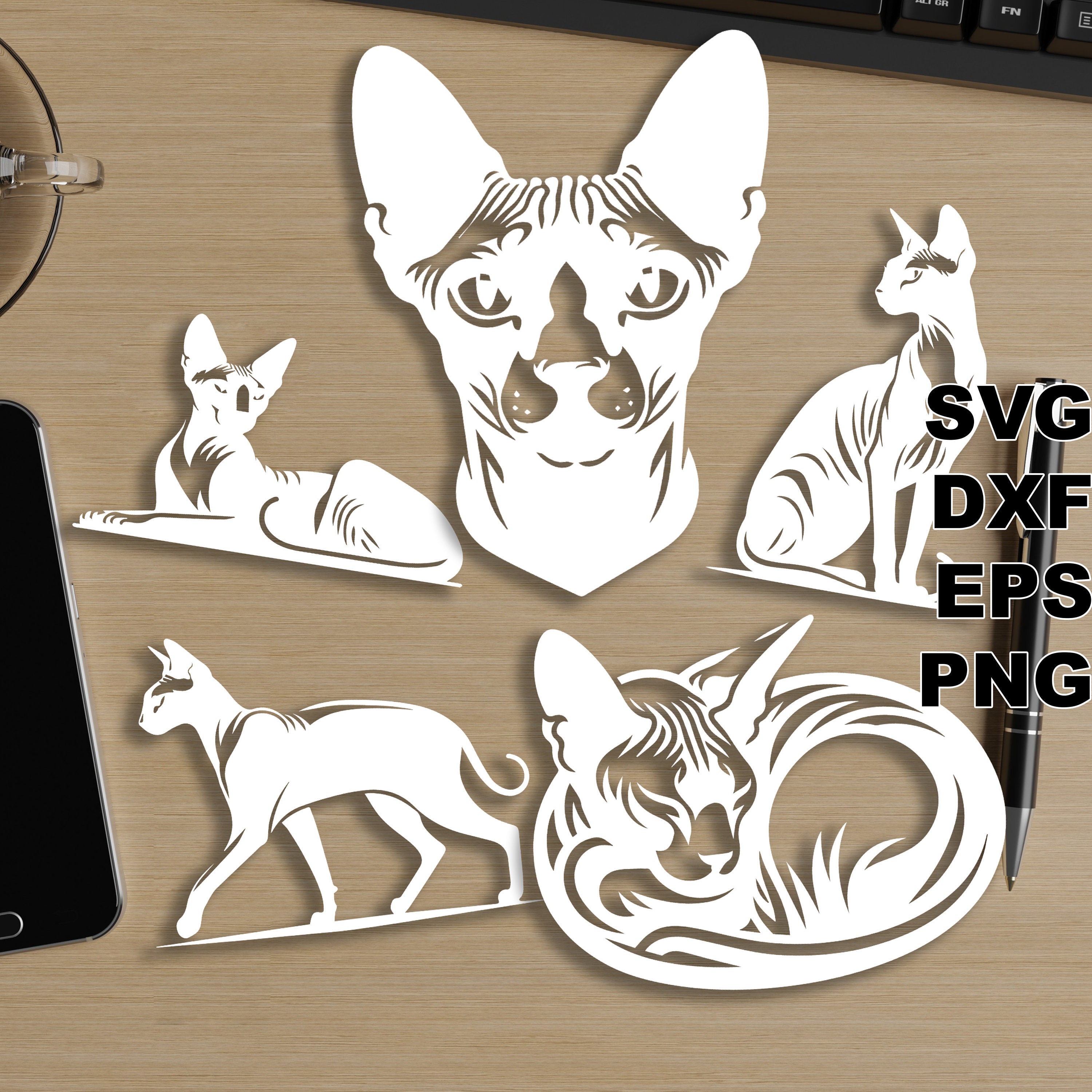Sphynx Cat SVG Cut Files svg Dxf Png Eps Silhouette & Cricut, Digital ...