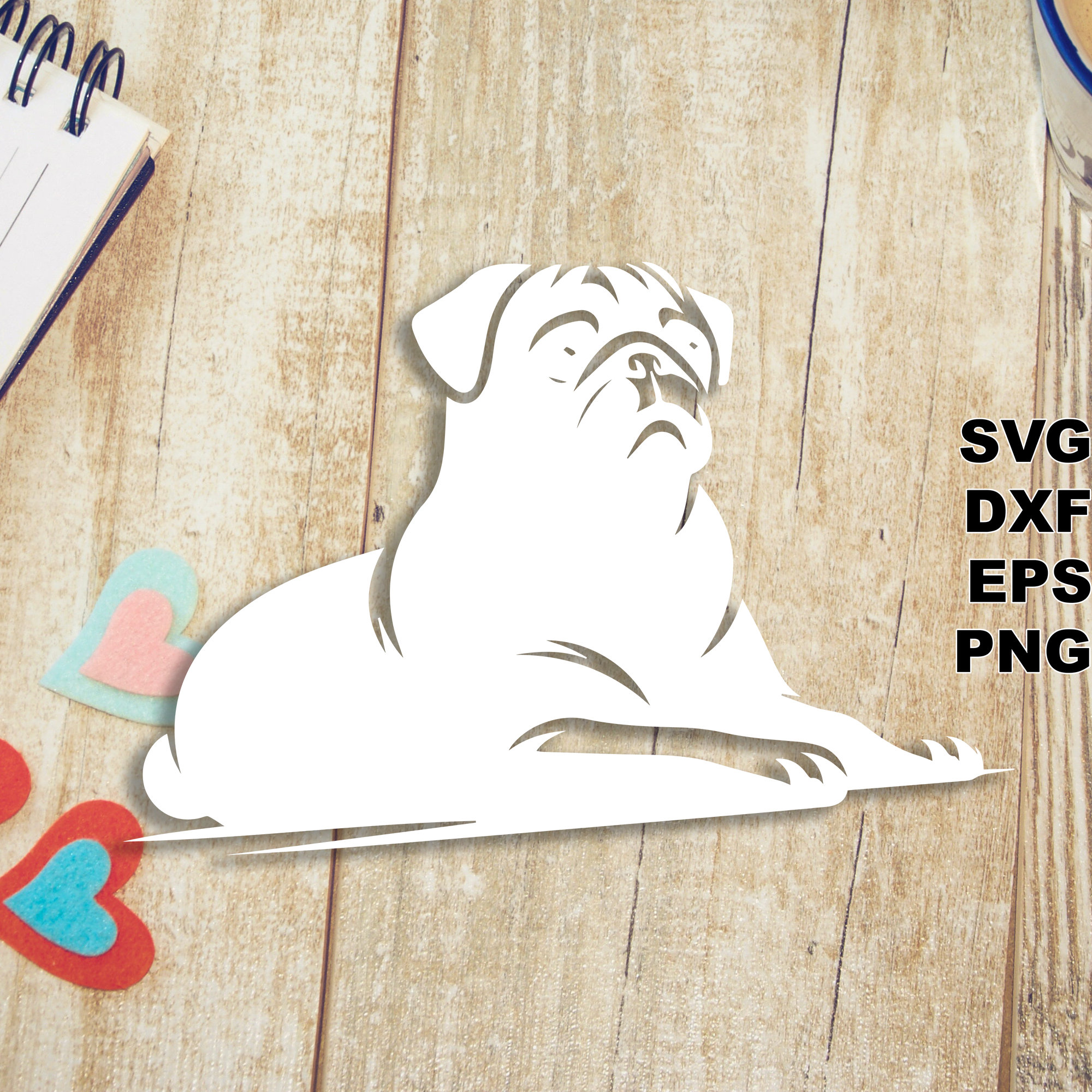 Pug SVG Cut Files svg Dxf Png Eps Silhouette & Cricut, Digital ...