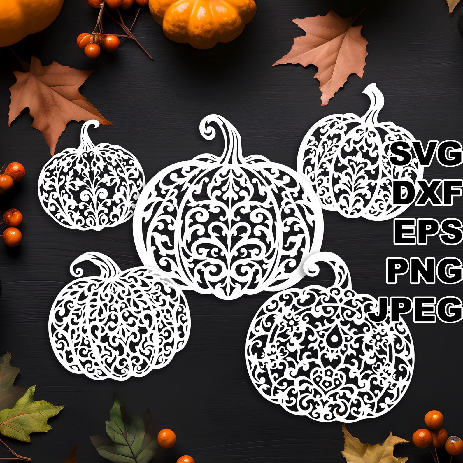 Elaborate Pumpkins SVG Cut Files (svg Dxf Png Eps Jpeg) Silhouette ...