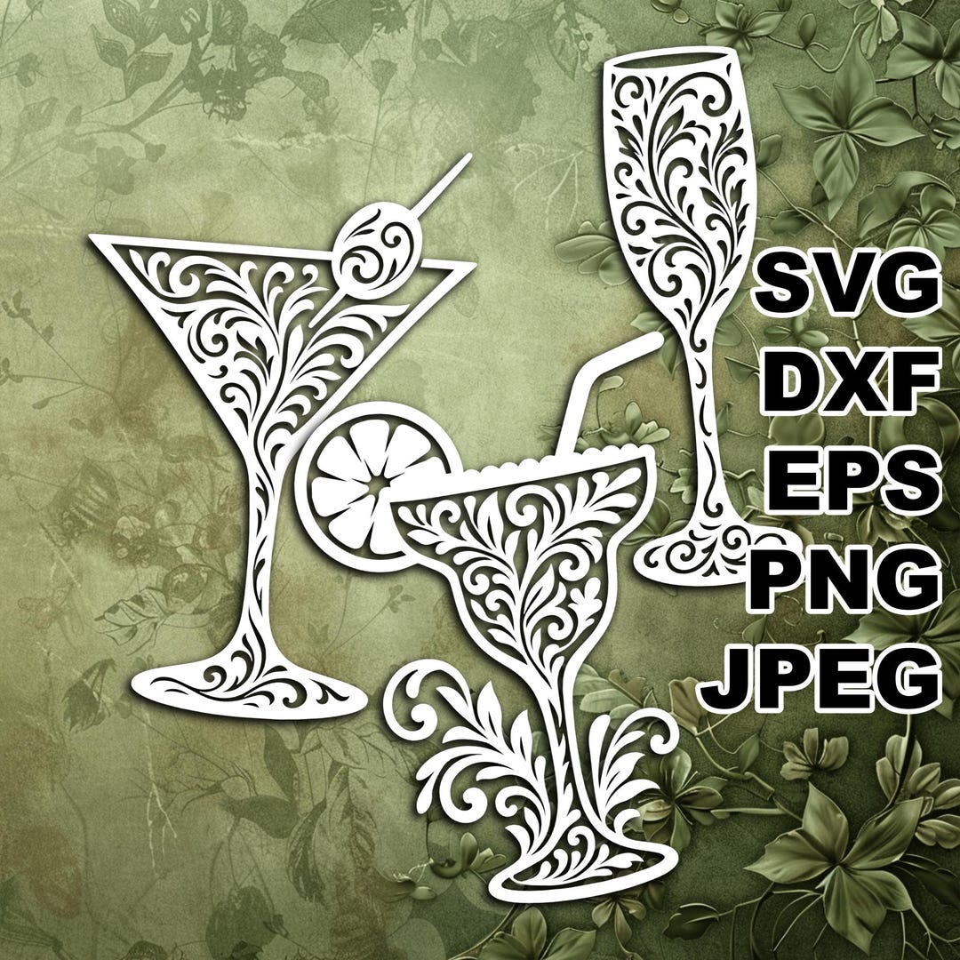 Filigree Cocktails SVG Cut Files (svg Dxf Png Eps Jpeg) Silhouette ...