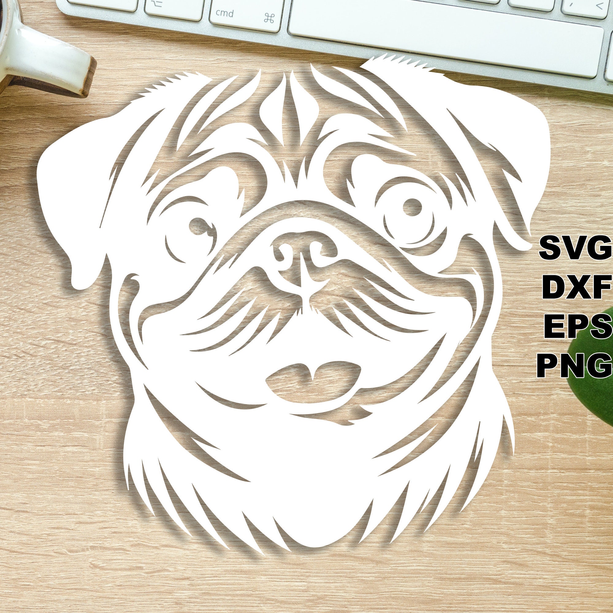 Pug SVG Cut Files svg Dxf Png Eps Silhouette & Cricut, Digital ...