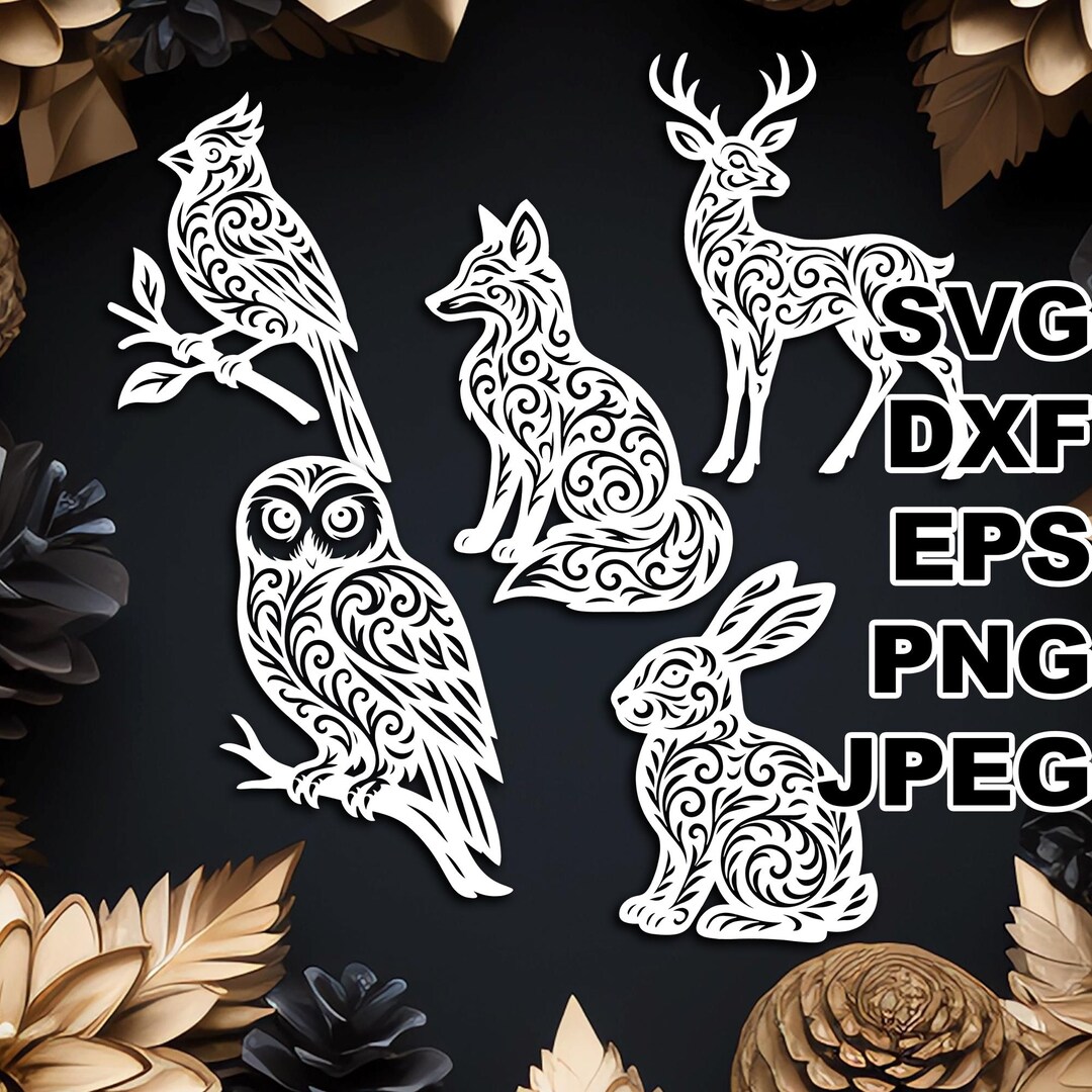 Filigree Winter Animals SVG Cut Files (svg Dxf Png Eps Jpeg) Silhouette ...