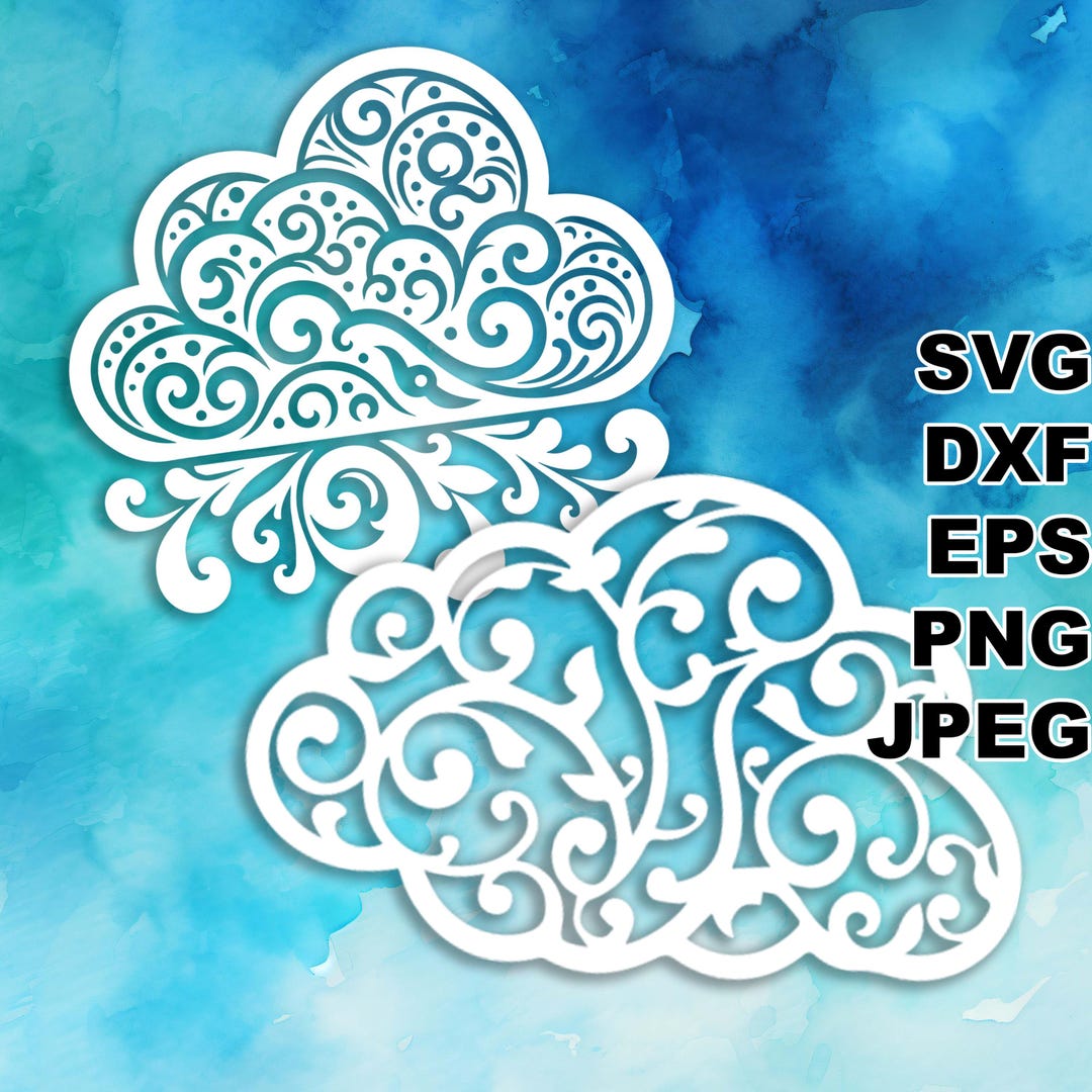 Cloud SVG Cut Files svg Dxf Png Eps Jpeg Silhouette & Cricut, Digital ...