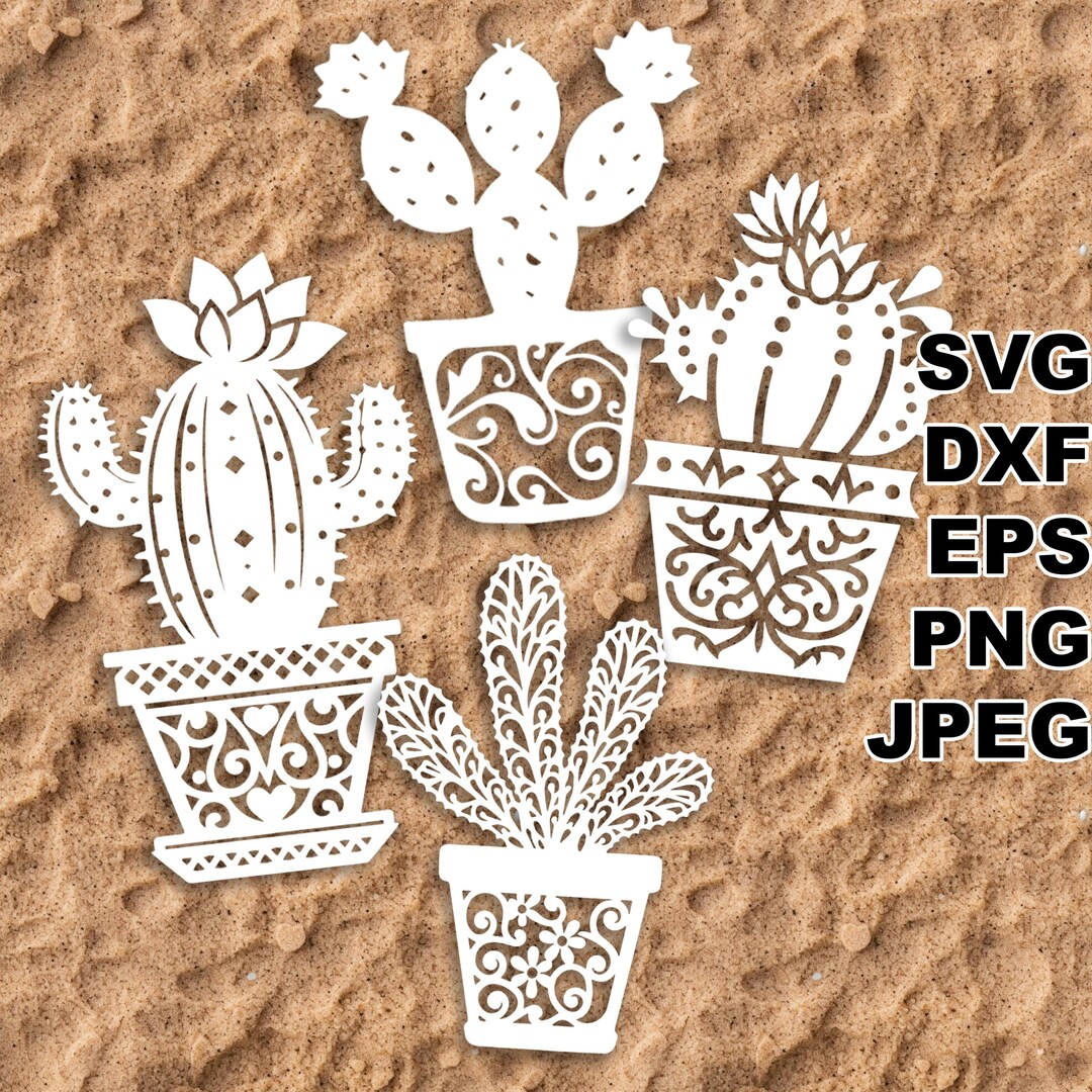 Potted Cacti SVG Cut Files svg Dxf Png Eps Jpeg Silhouette & Cricut ...