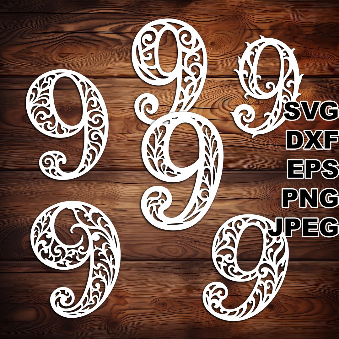 Filigree Number 9 SVG Cut Files (svg Dxf Png Eps Jpeg) Silhouette ...